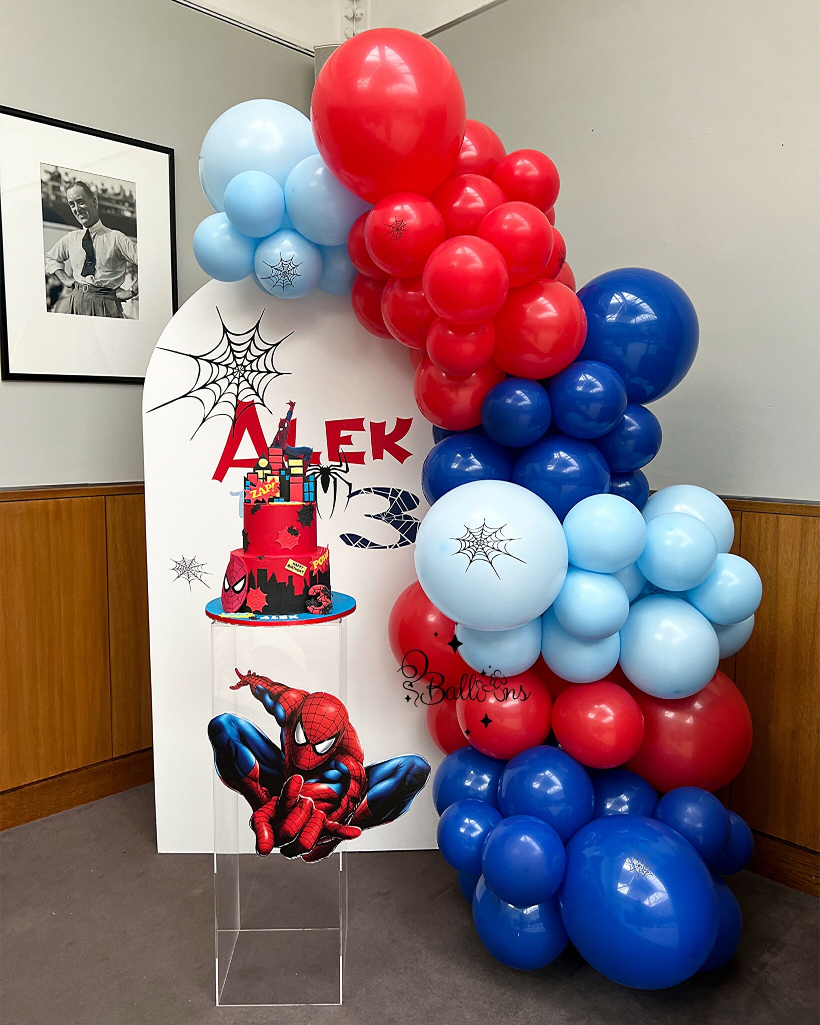 Spiderman Themed Birthday Balloon Arch with Custom Backdrop – Balloon ...